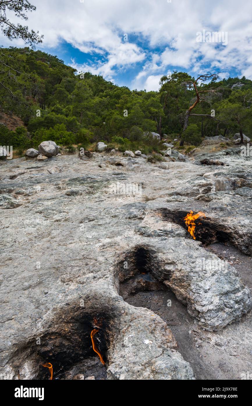 Chimaera mountain eternal fire, fire from natural gas in rocks ...