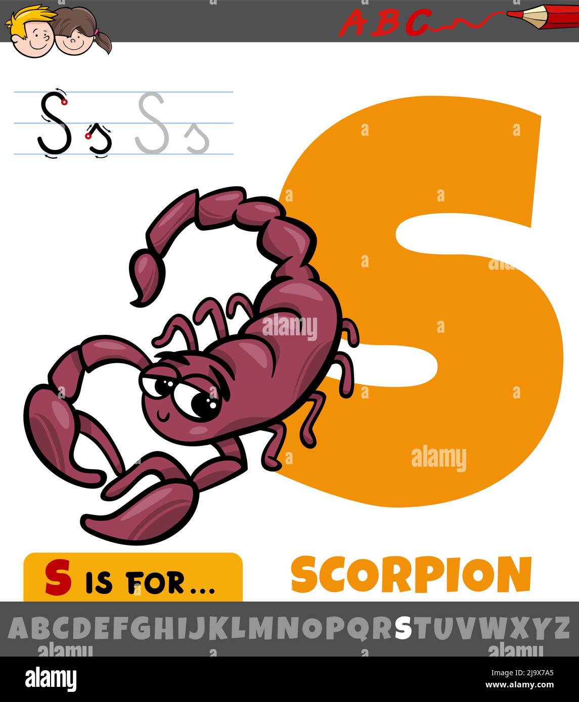 Educational cartoon illustration of letter S from alphabet with ...