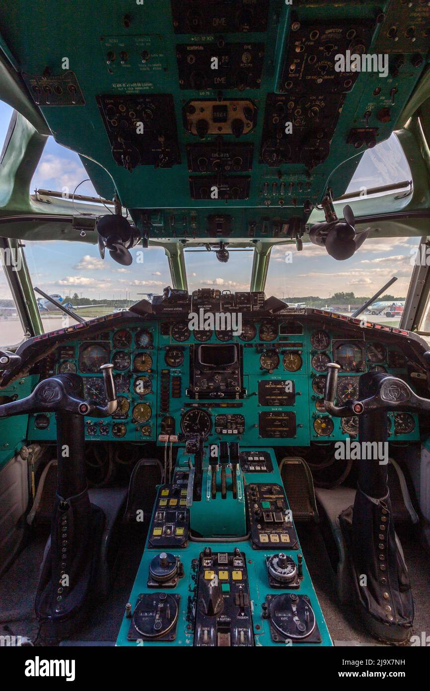 Budapest, Hungary - 09 02 2021: Cockpit of the Tupolev Tu-154B at the ...