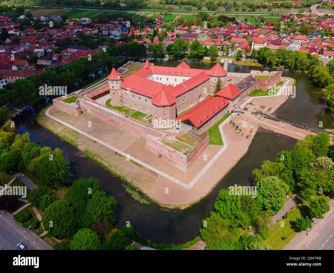 Aerial photography of the Citadel of Fagaras, in Brasov county, Romania ...