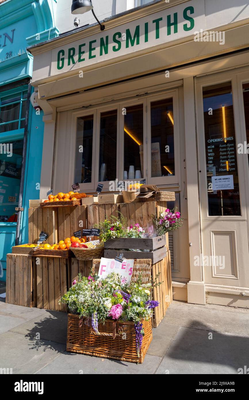 London, England - May 14, 2022: Flowers at Greensmiths, an independent ...