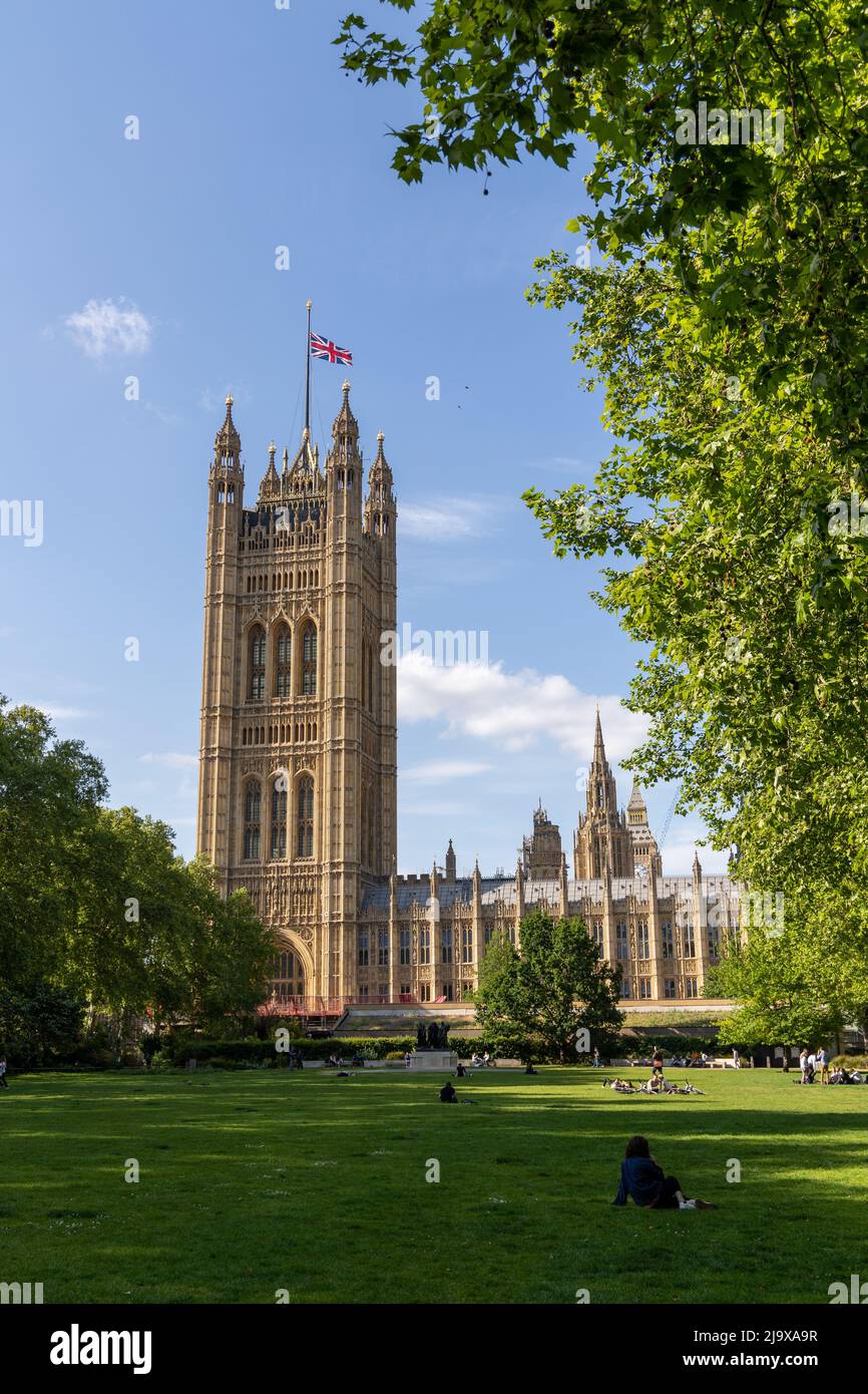 Victoria Tower of Palace of Westminster, London, Great Britain seen ...