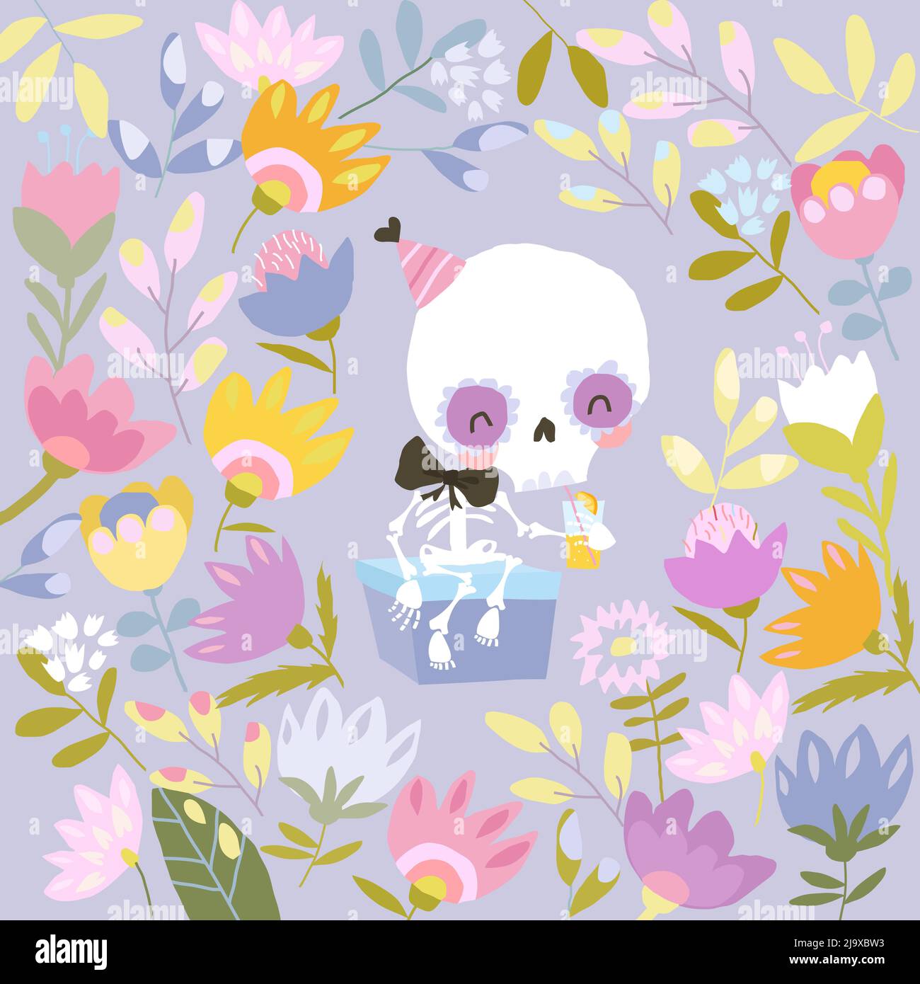 Cute Cartoon Little Skeleton celebrating Holiday Stock Vector Image ...