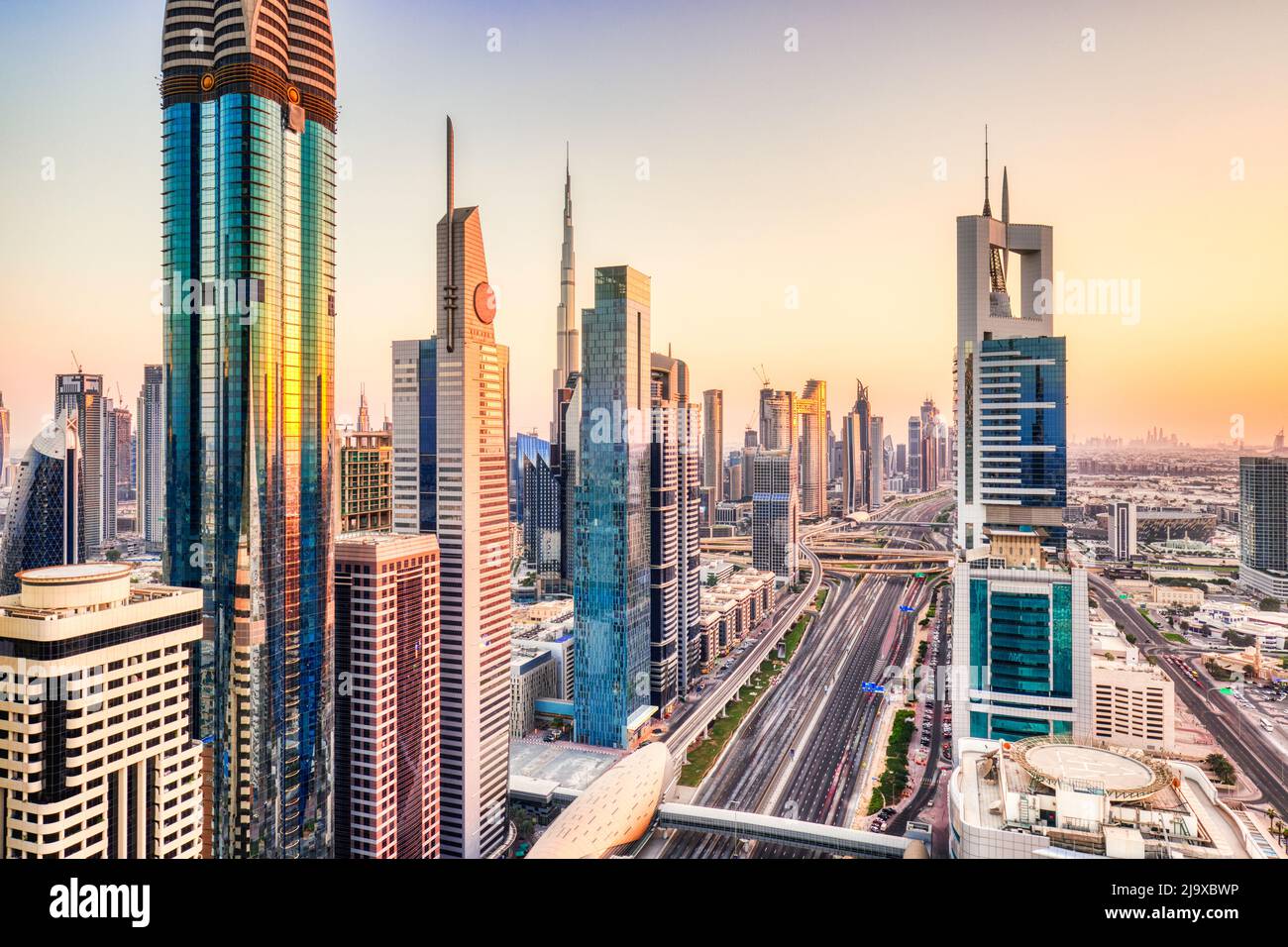 Dubai Skyline at Sunset, United Arab Emirates, Middle East Stock Photo ...