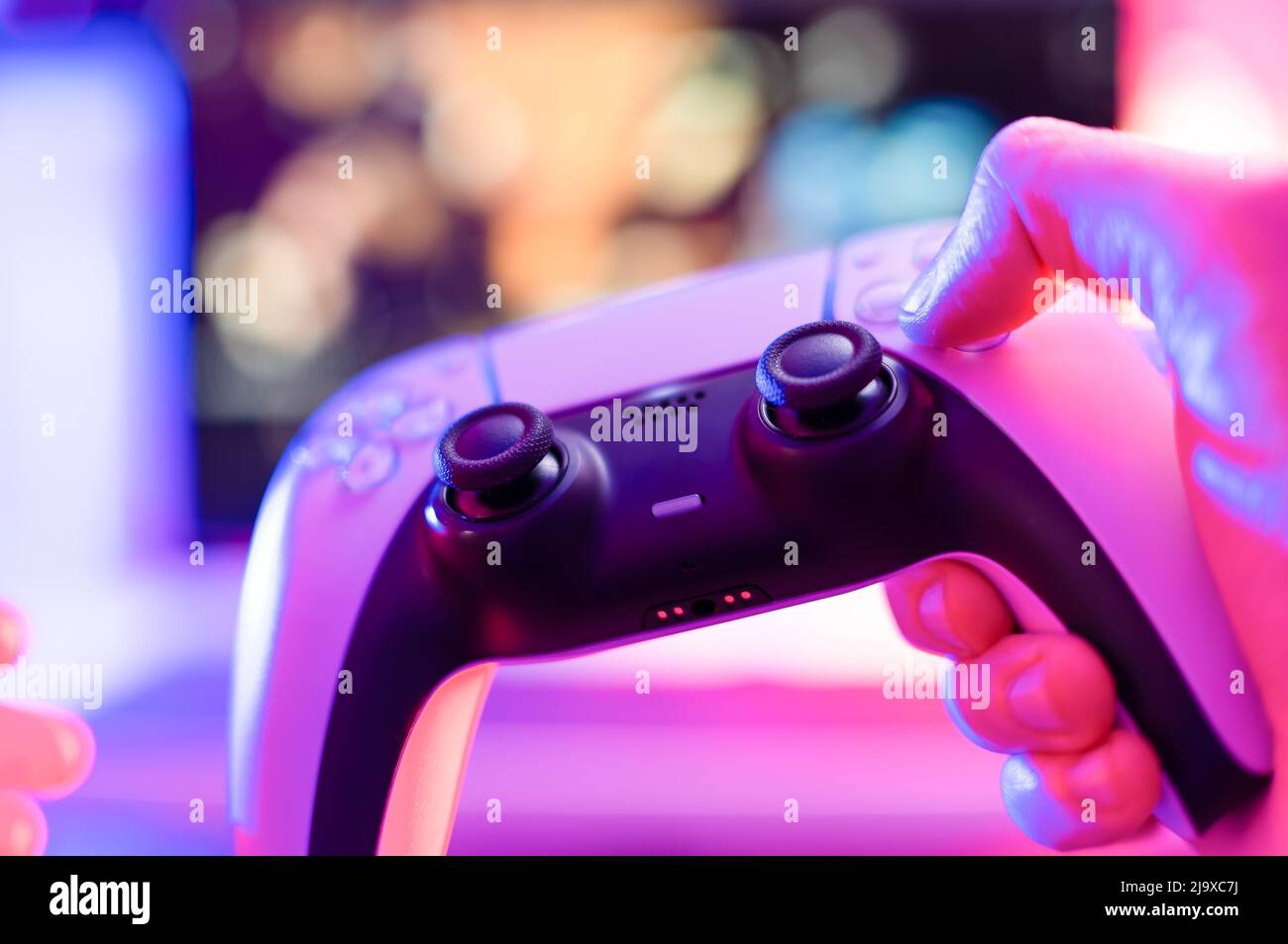 Close-up. Gamepad, joystick. Modern gadget. The concept is video games ...