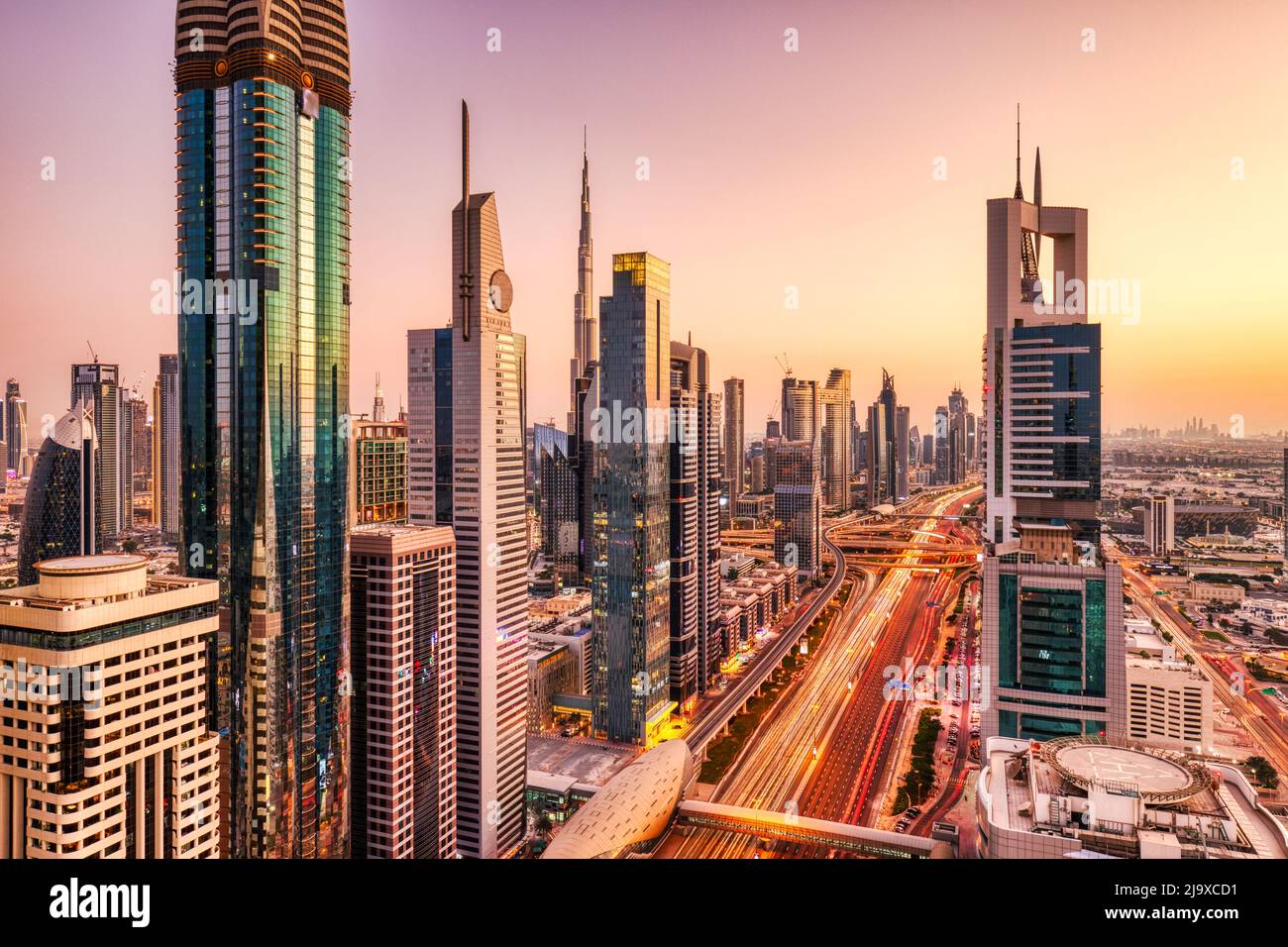 Dubai Skyline at Sunset, United Arab Emirates, Middle East Stock Photo ...