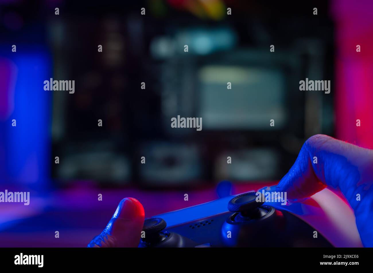 Gamer plays a video game. Technological background. Entertainment ...