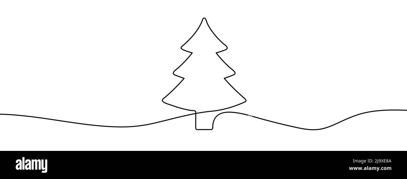 Christmas tree line background. One line drawing background. Continuous ...