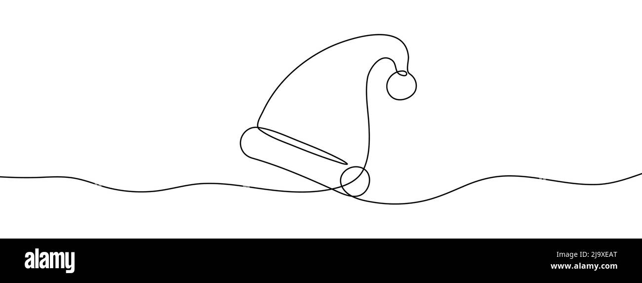 Continuous line drawing of cap of santa. Christmas hat one line icon ...
