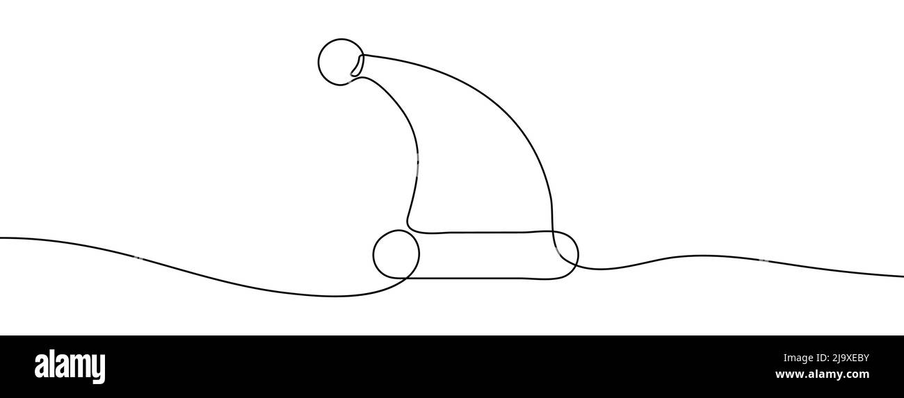 Continuous line drawing of cap of santa. Christmas hat one line icon ...
