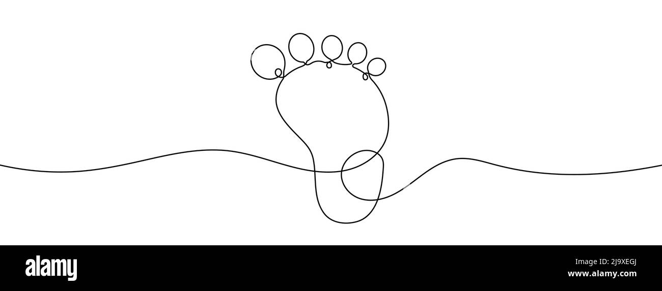Continuous line drawing of human footprint. Human footprint one line ...