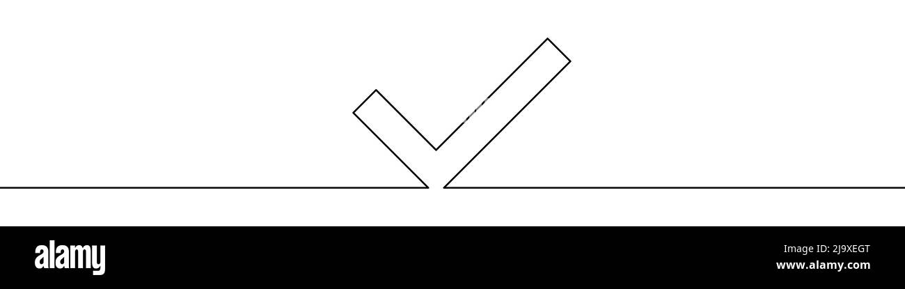 Continuous line drawing of check mark. Tick one line icon. One line ...