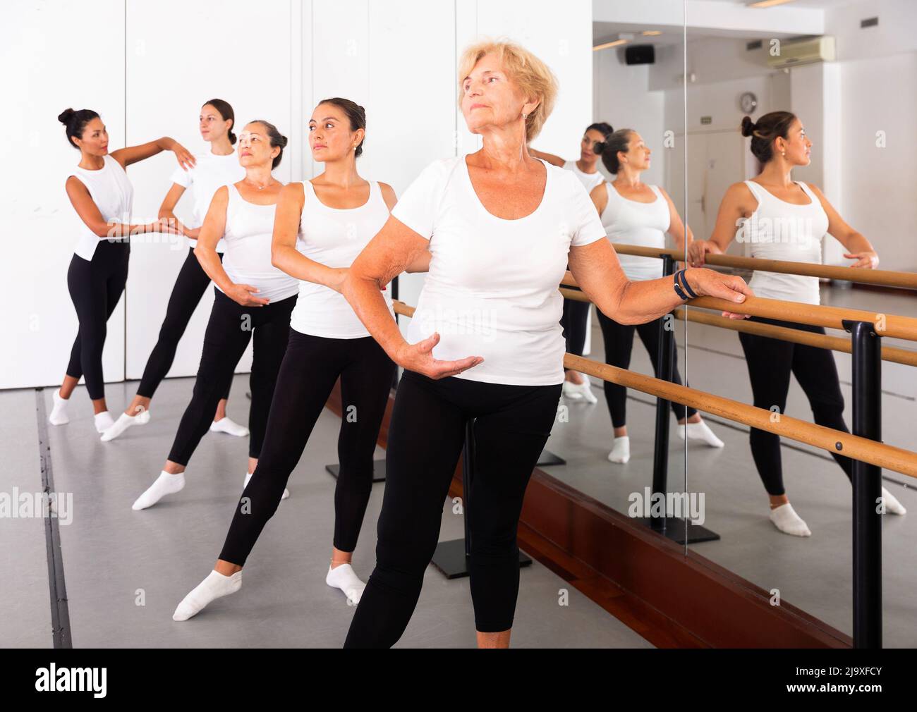 Women training ballet moves with trainer Stock Photo - Alamy