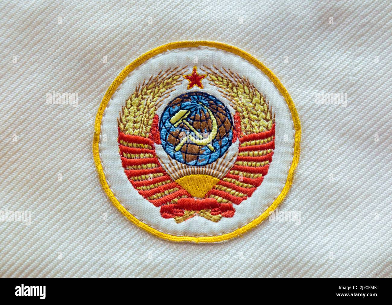 Fabric soviet USSR emblem with hammer and sickle on uniform Stock Photo ...