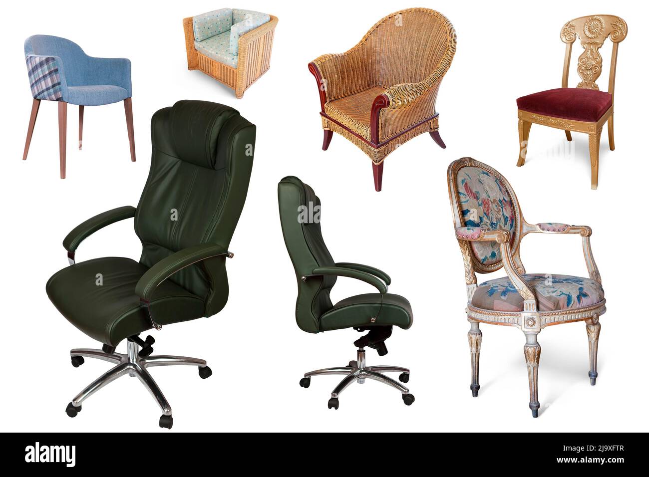 Isolated different set of chairs on white background Stock Photo - Alamy