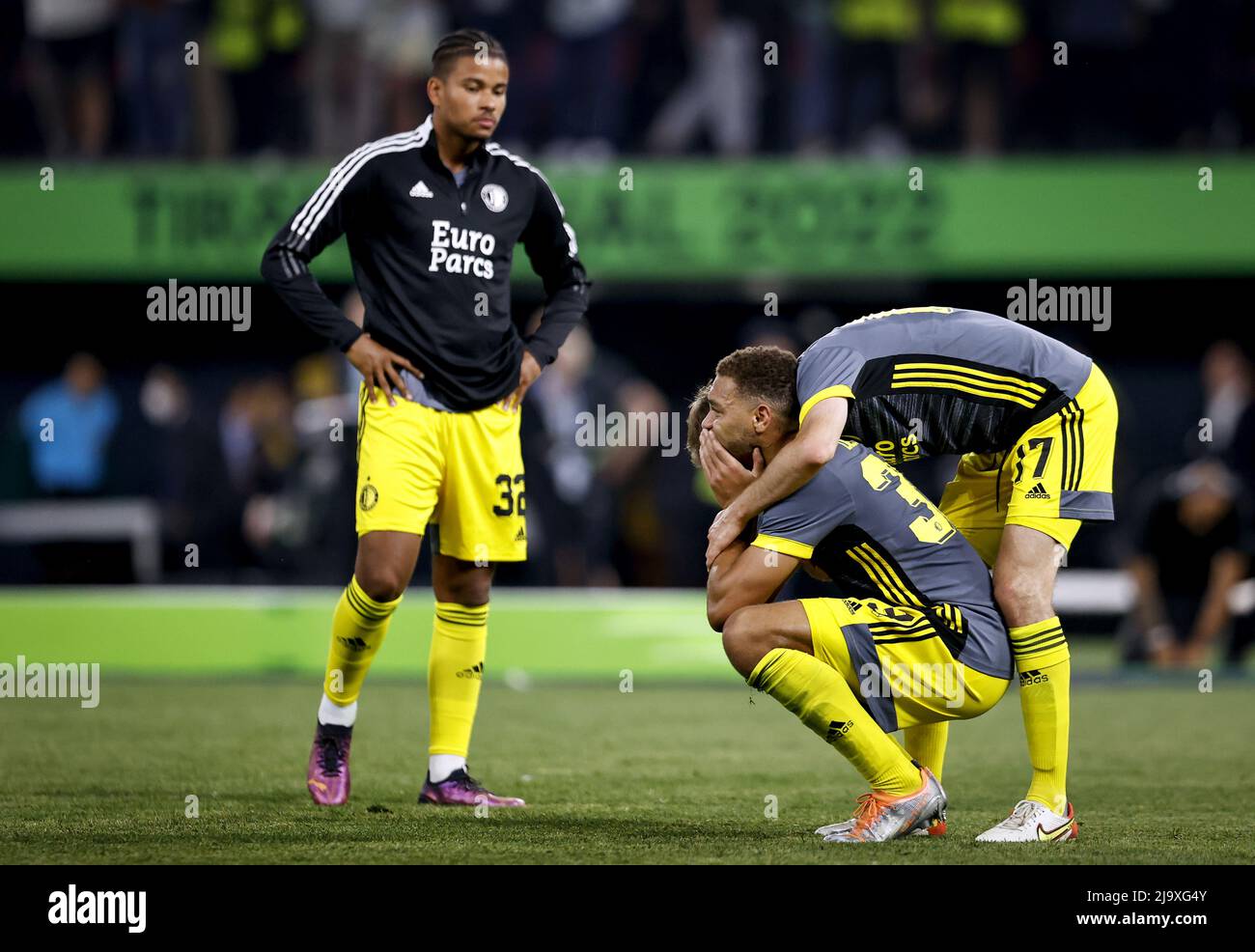 Tirana, Albania. 25th May, 2022. TIRANA - (lr) Denzel Hall of Feyenoord ...