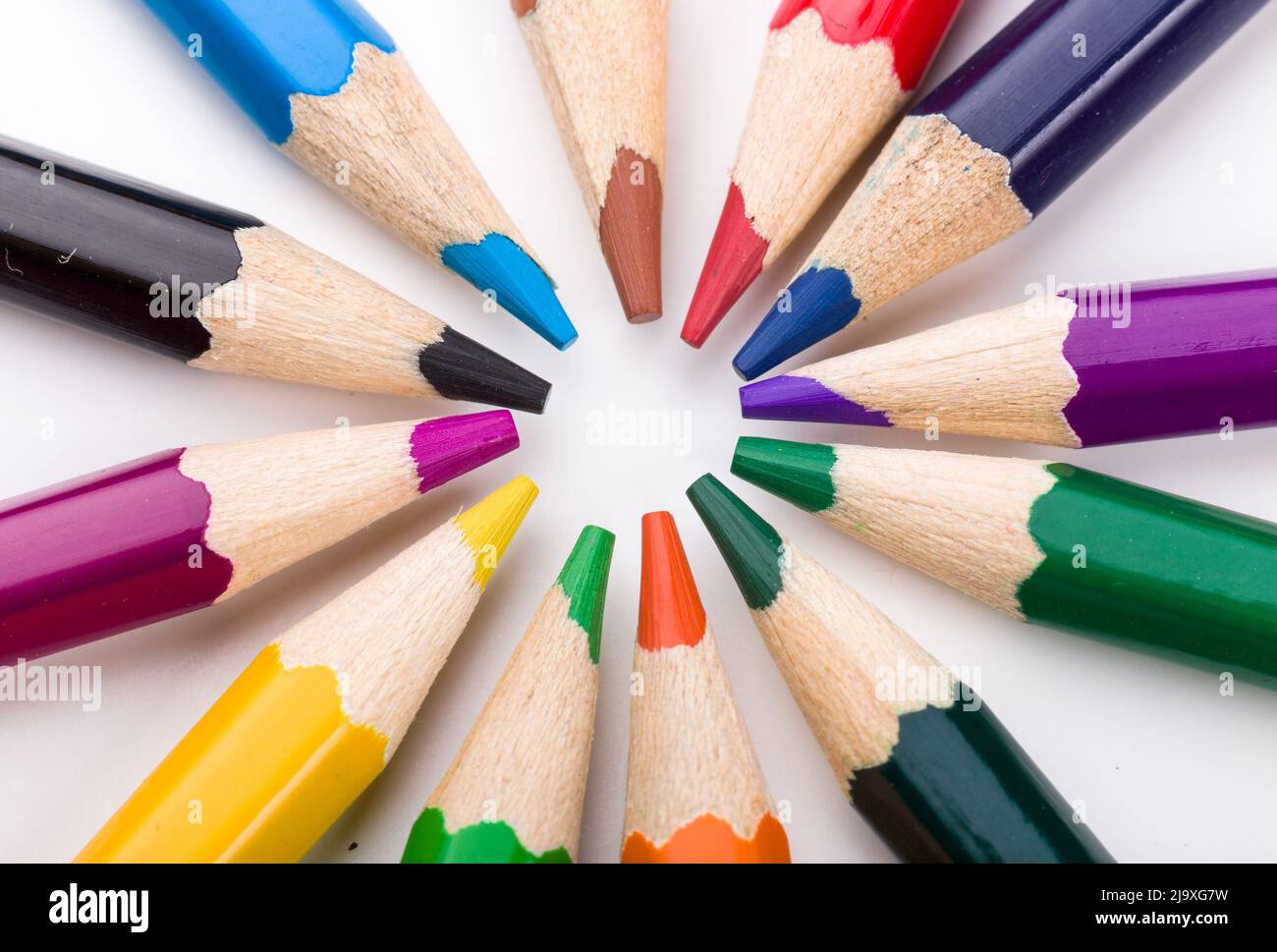 Many different colored pencils on white background Stock Photo - Alamy