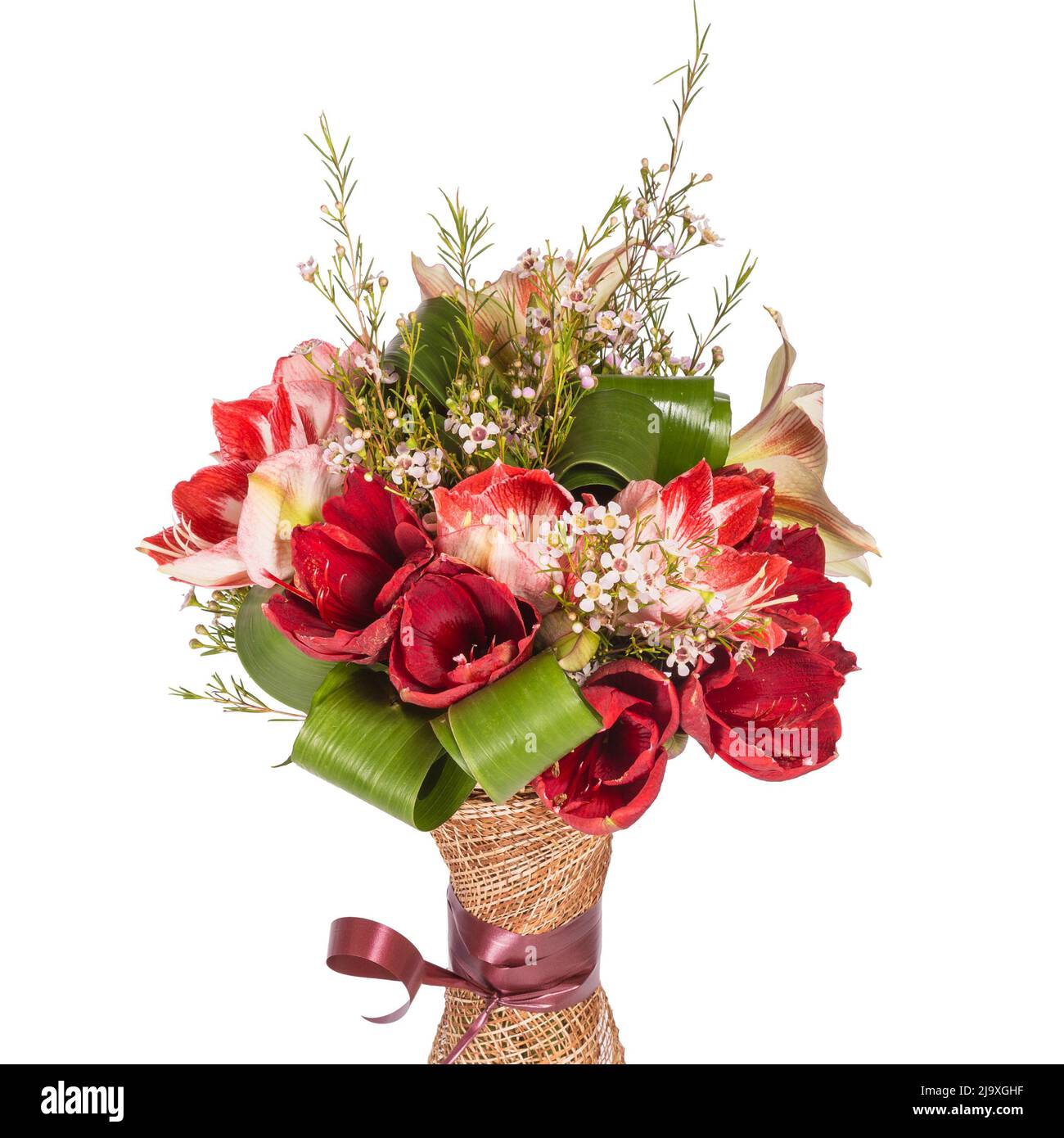 Red flowers bouquet isolated on white Stock Photo - Alamy