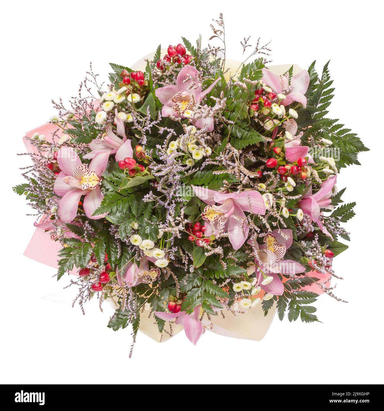 Bouquet of flowers top view isolated on white Stock Photo - Alamy