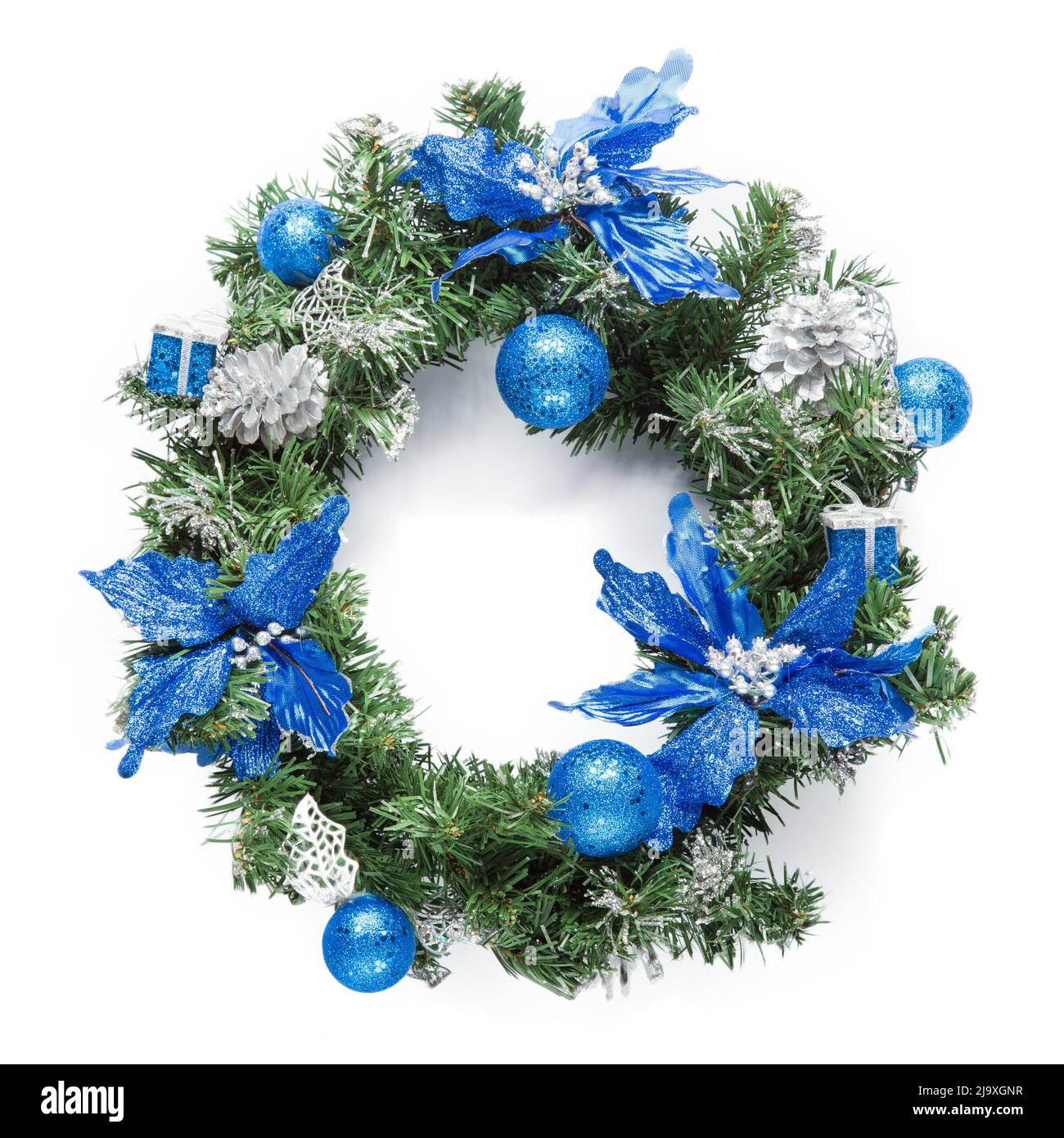 Christmas blue wreath isolated on white Stock Photo - Alamy