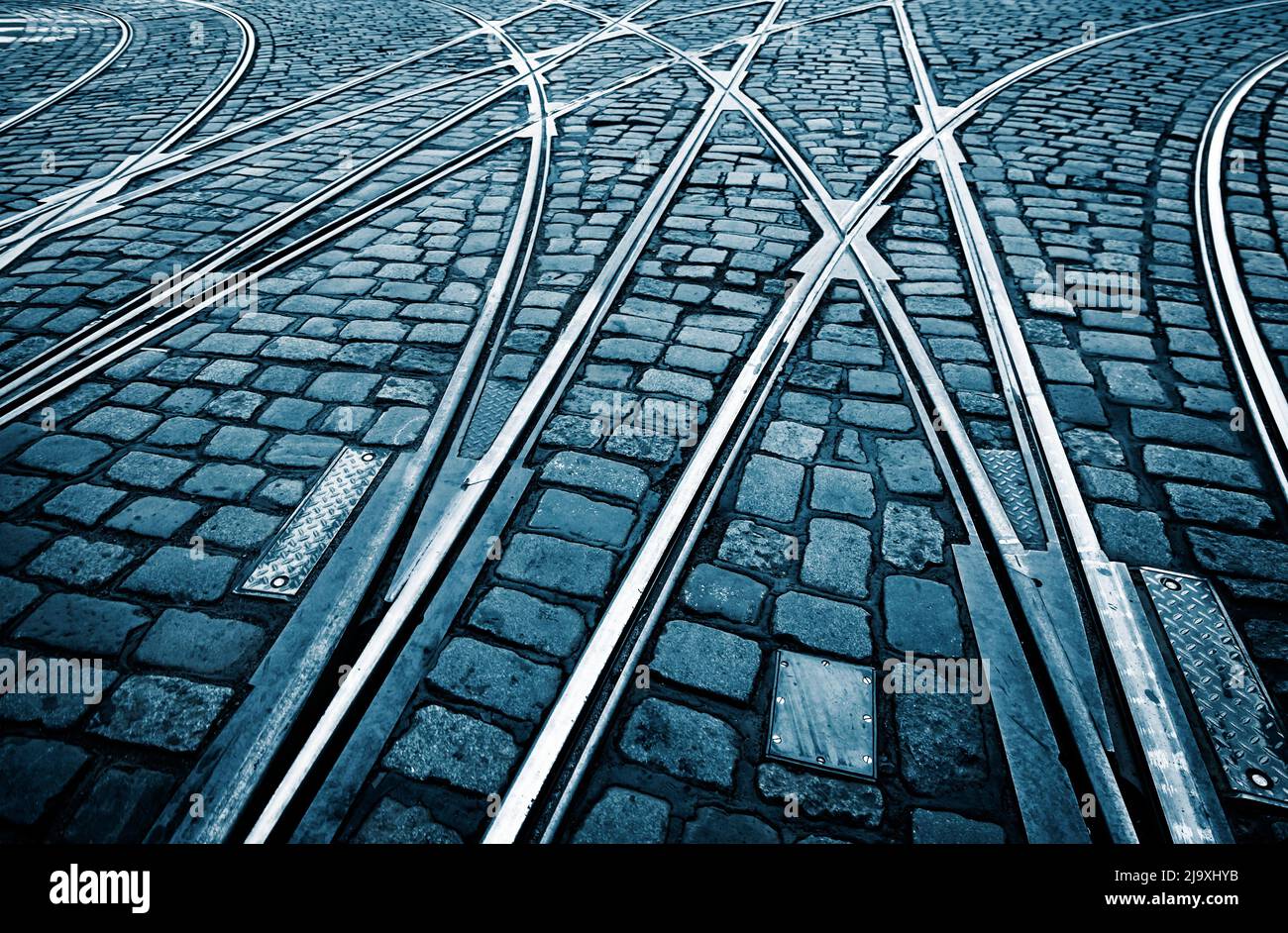 abstract background or texture Tramway Tram on Stone Pavement Stock ...