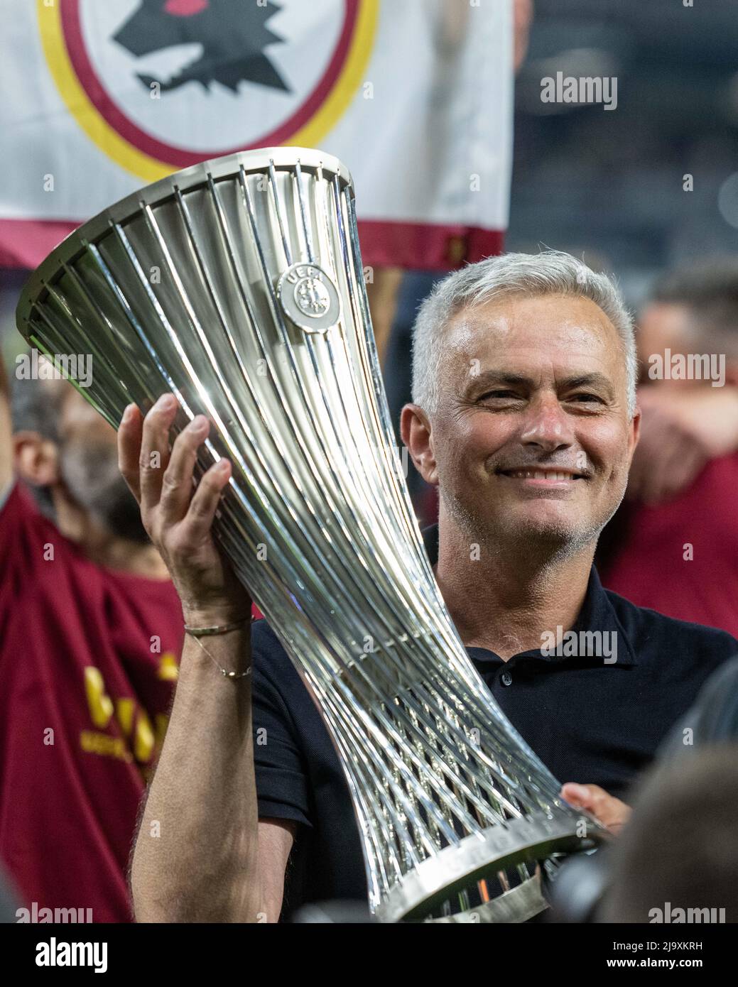 TIRANA, ALBANIA - MAY 25: manager Jose Mourinho of AS Roma celebrates ...