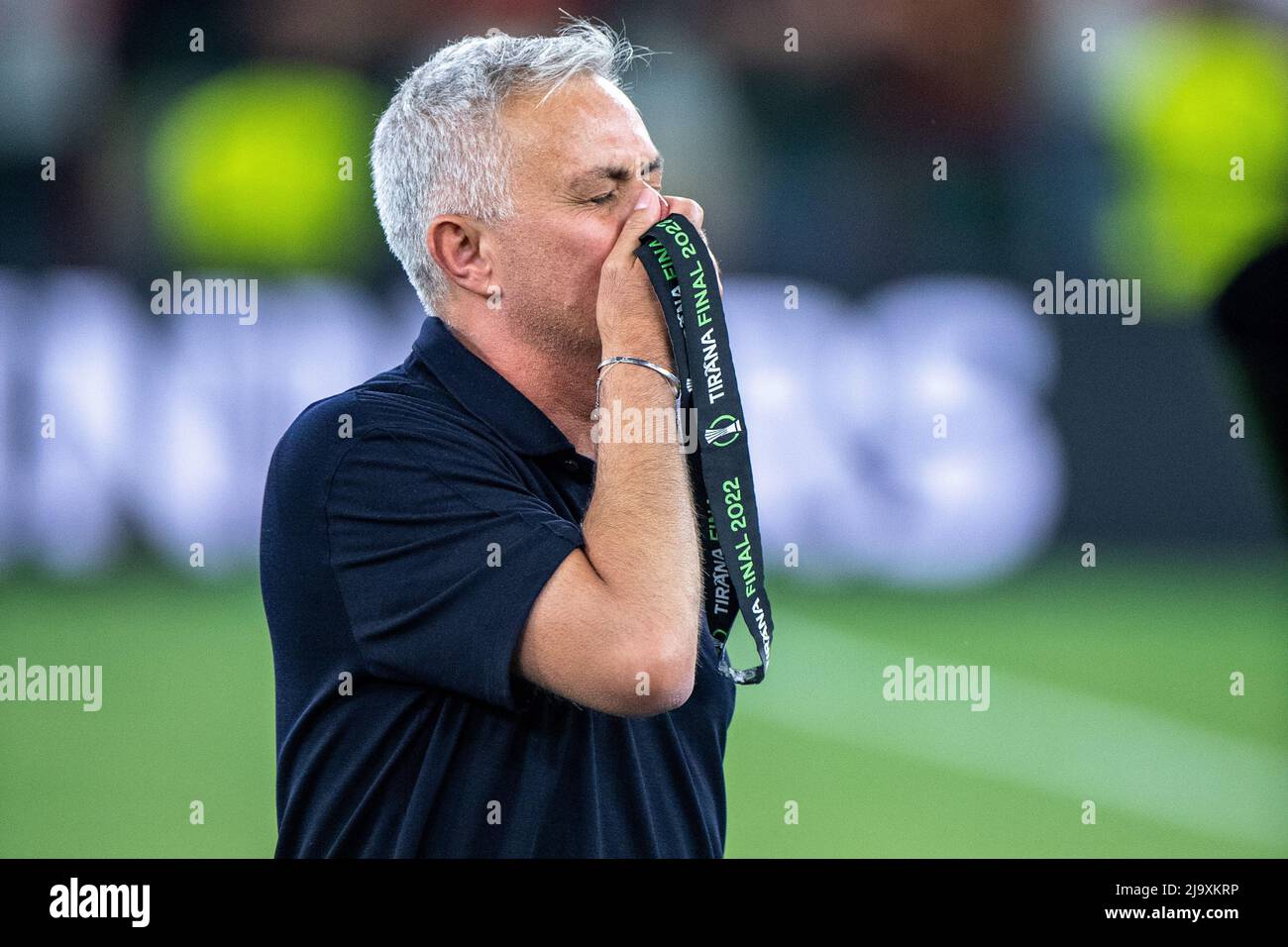 TIRANA, ALBANIA - MAY 25: manager Jose Mourinho of AS Roma celebrates ...