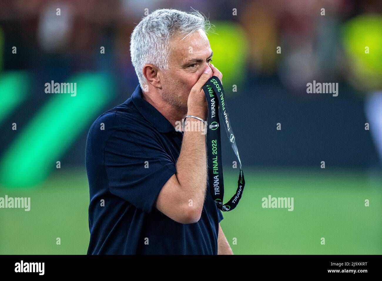 TIRANA, ALBANIA - MAY 25: manager Jose Mourinho of AS Roma celebrates ...
