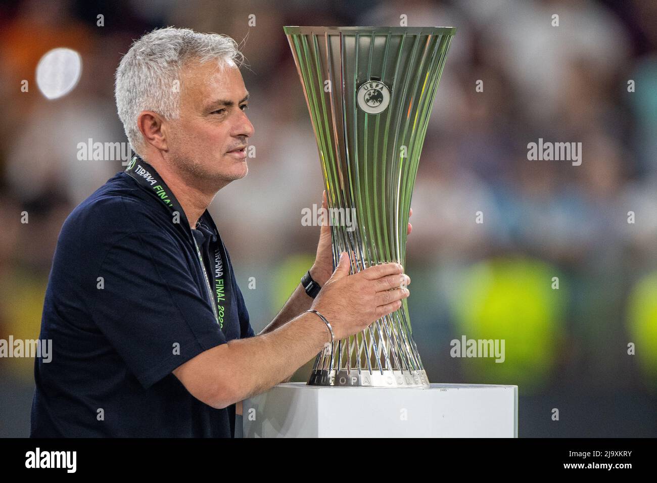 TIRANA, ALBANIA - MAY 25: manager Jose Mourinho of AS Roma celebrates ...