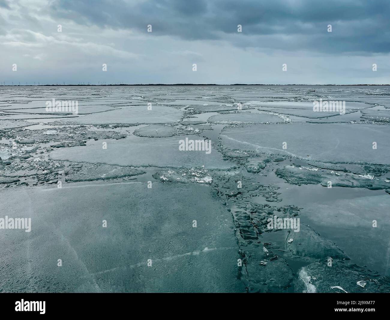 Ice breaking up on Lake Ontario on a cloudy spring day in Canada Stock ...