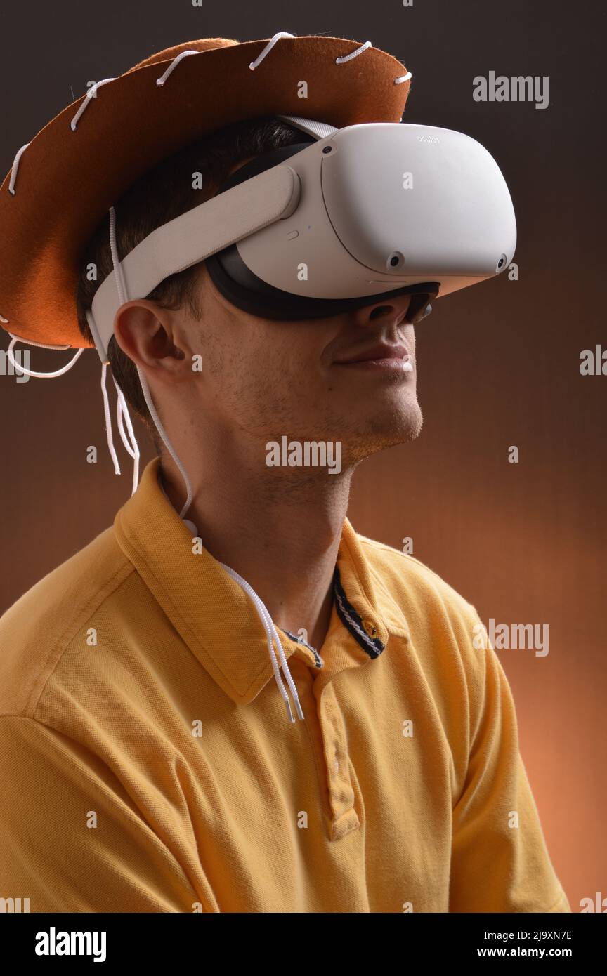 Cowboy wannabe with Oculus headset Stock Photo - Alamy