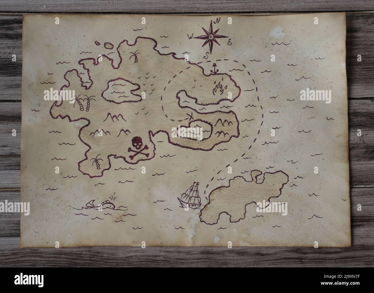 Old treasure map. A map of pirates on a turn on the table Stock Photo ...