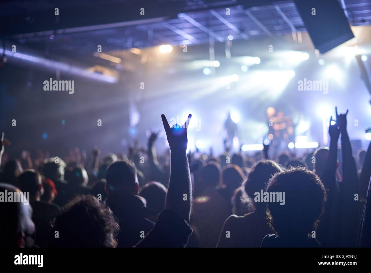 Rock Band Performer Cheering Up The Crowd At Music Festival Stock Photo ...
