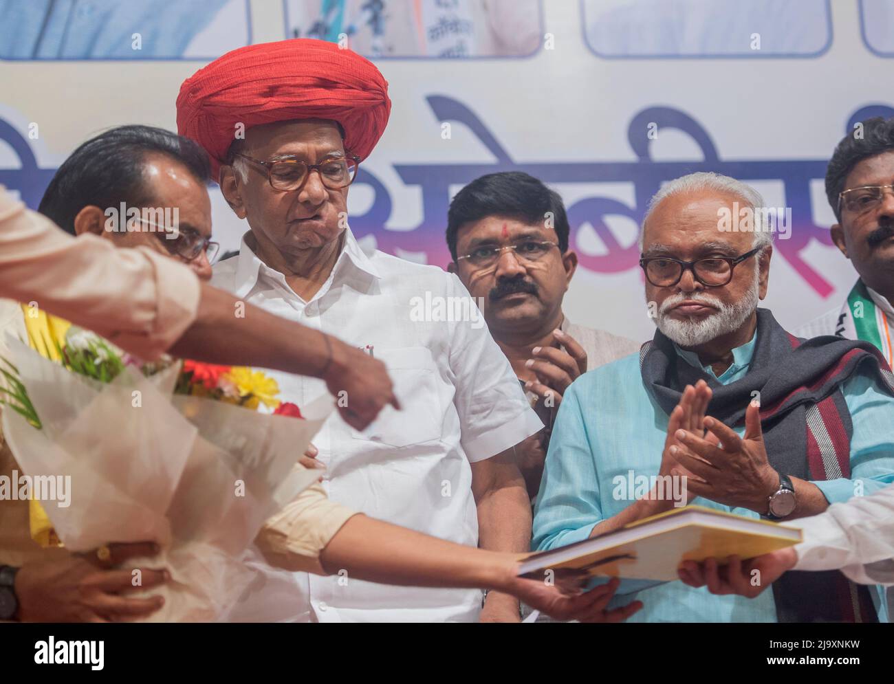 MUMBAI, INDIA - MAY 25: NCP chief Sharad Pawar and Chhagan Bhujbal during the OBC State Level ...