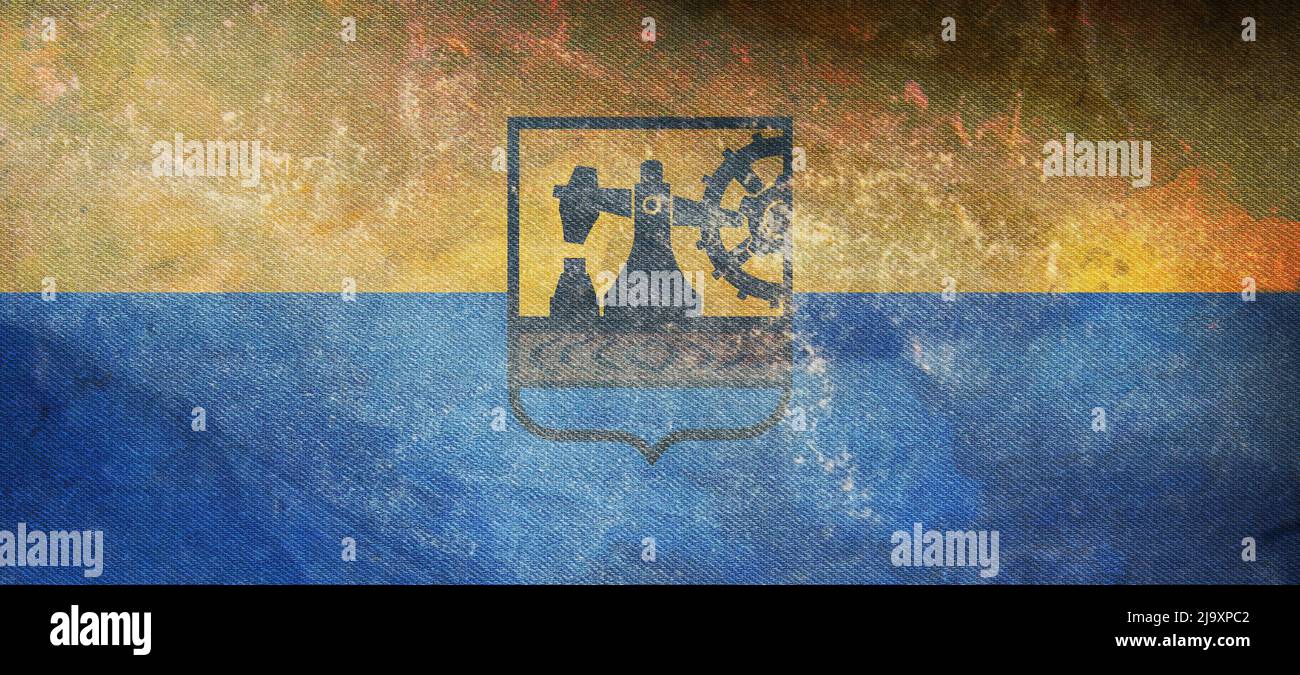 Top view of retro flag Katowice, Poland with grunge texture. Polish ...