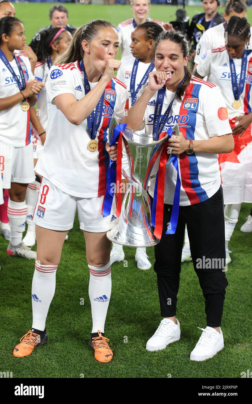 Turin, Italy, 21st May 2022. Sara Bjork Gunnarsdottir of Lyon and Amel ...