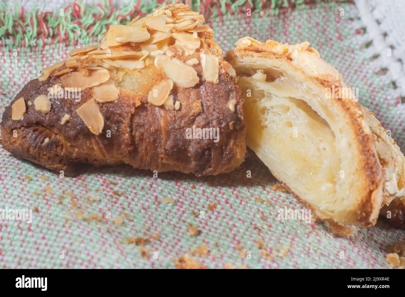 Almond Croissant Bakery homemade. Traditional French breakfast and ...