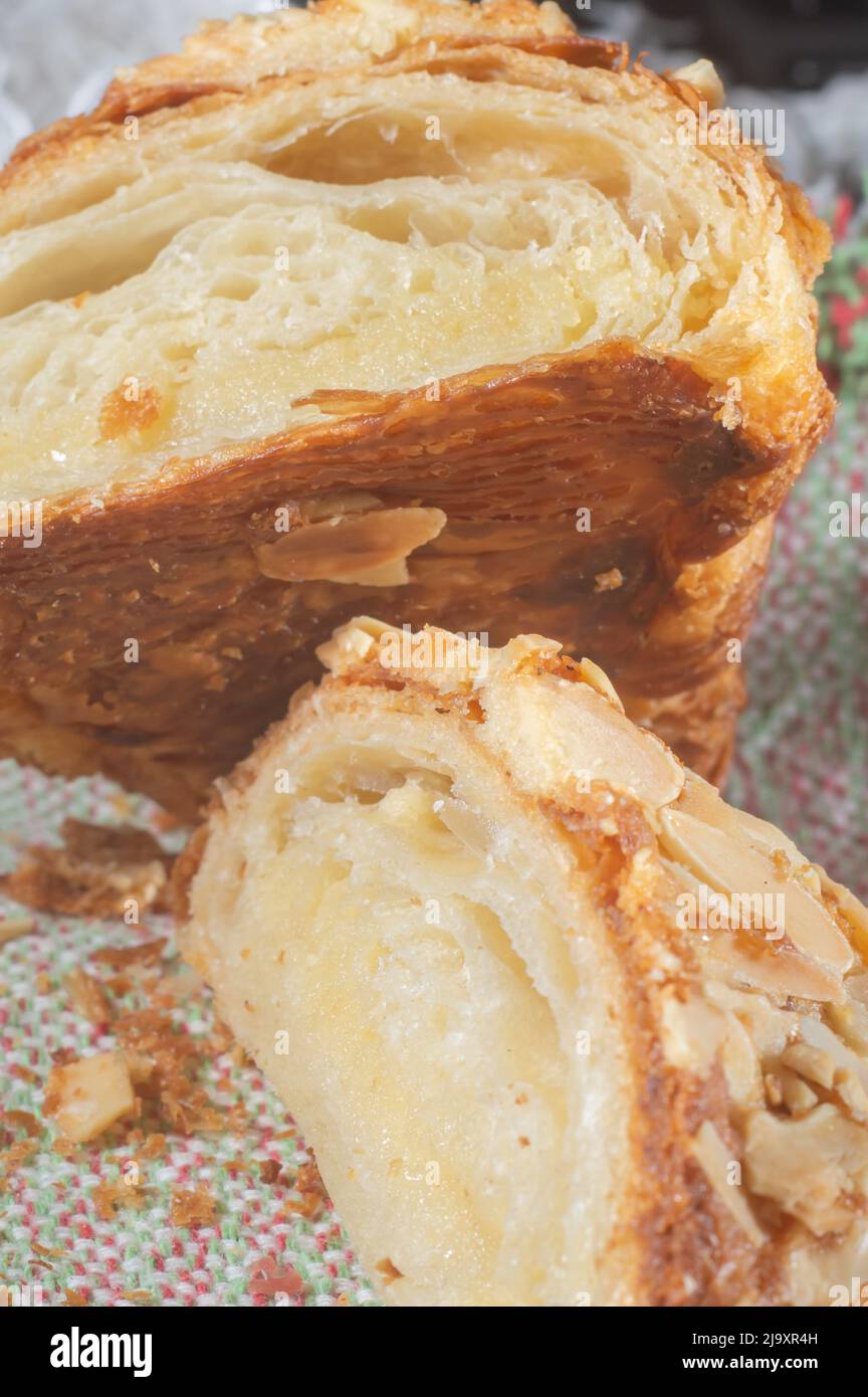 Almond Croissant Bakery homemade. Traditional French breakfast and ...