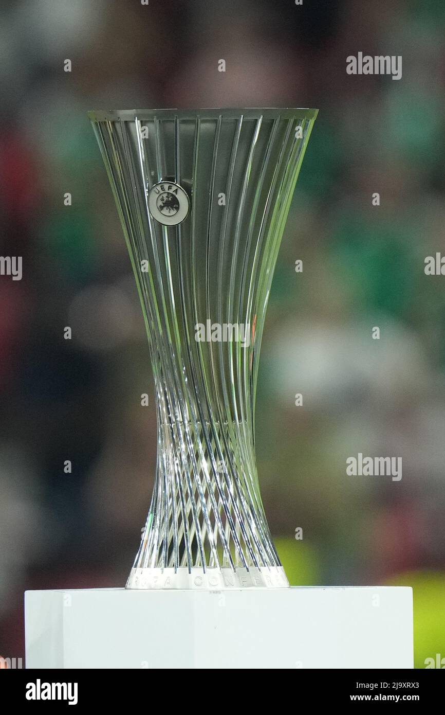Tirana, Albania. 25th May, 2022. UEFA Europa Conference League trophy ...