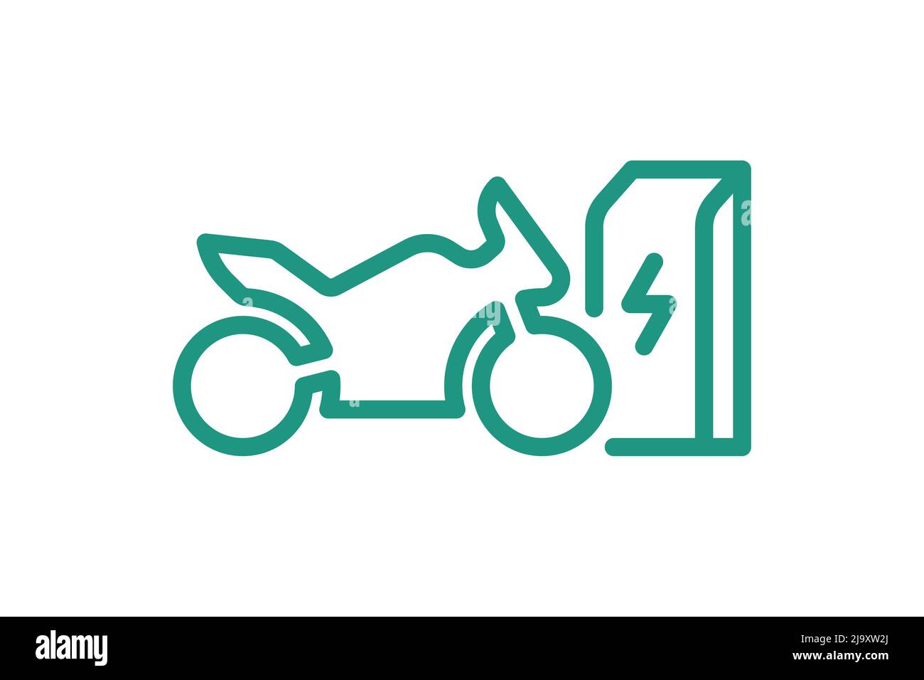 Electric sportbike charging in charger station linear icon. Electrical ...
