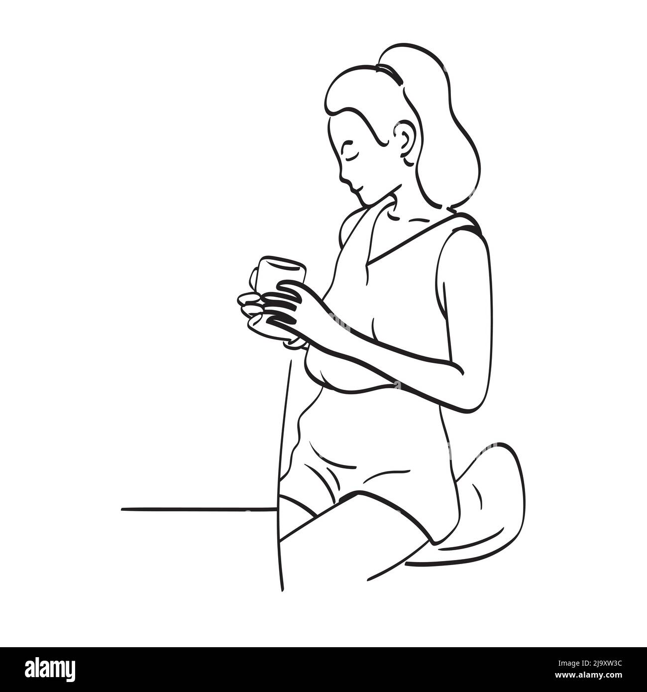 woman hoding traditional cup of tea in hand illustration vector hand ...