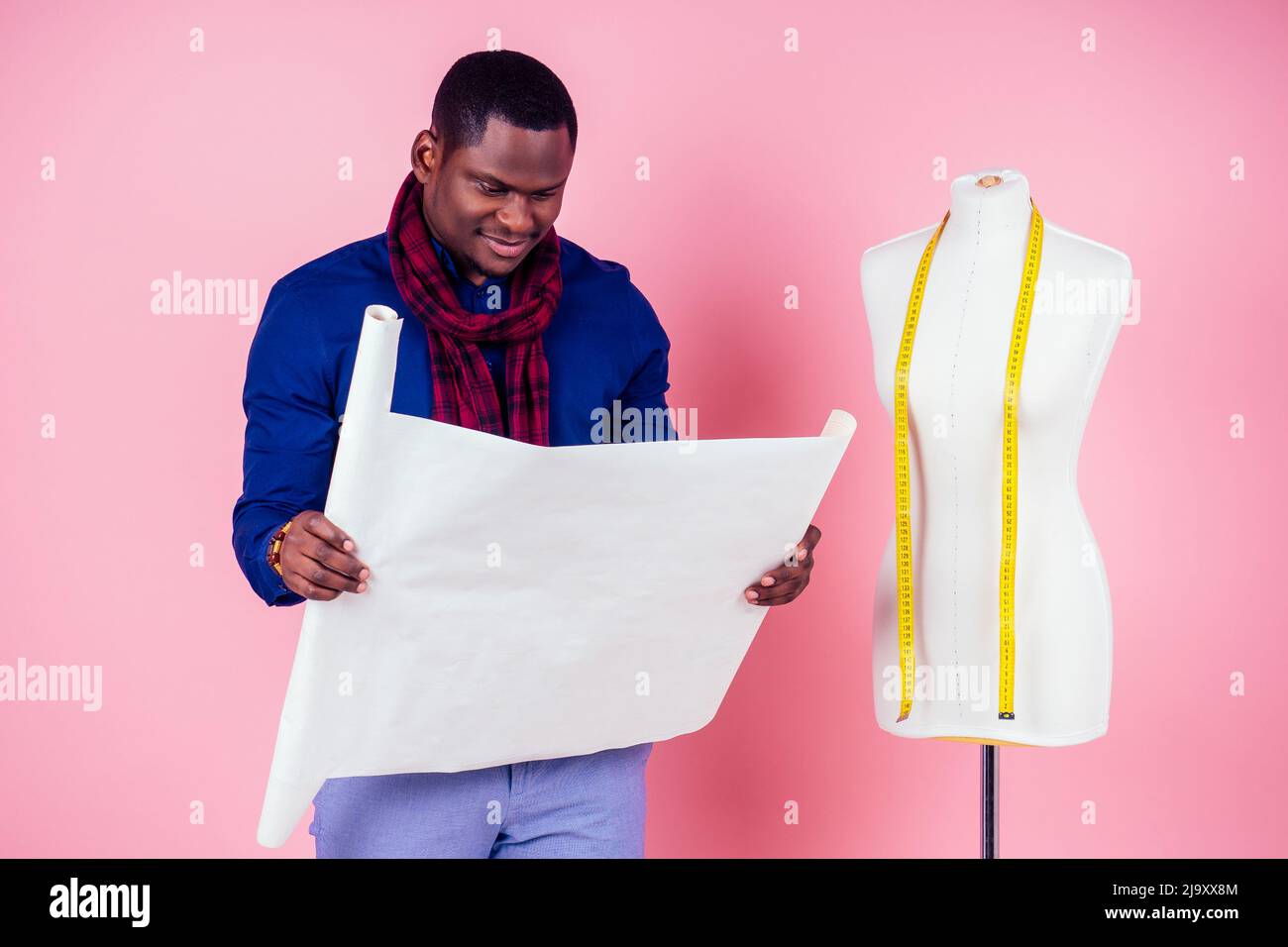 African American man tailor seamstress workshop stylish male model ...