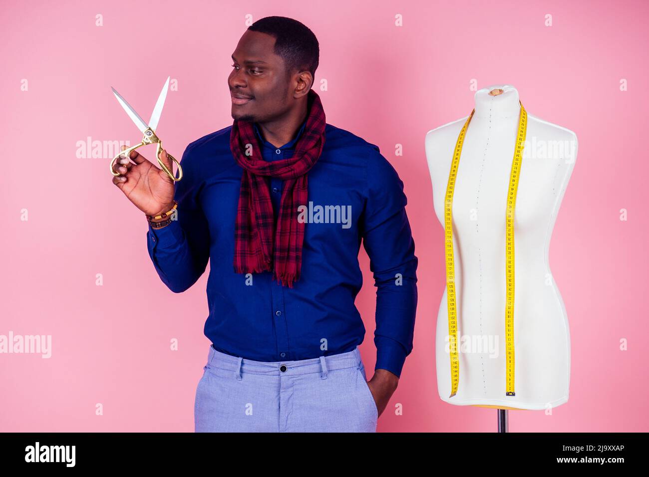 African American man tailor seamstress workshop stylish male model ...