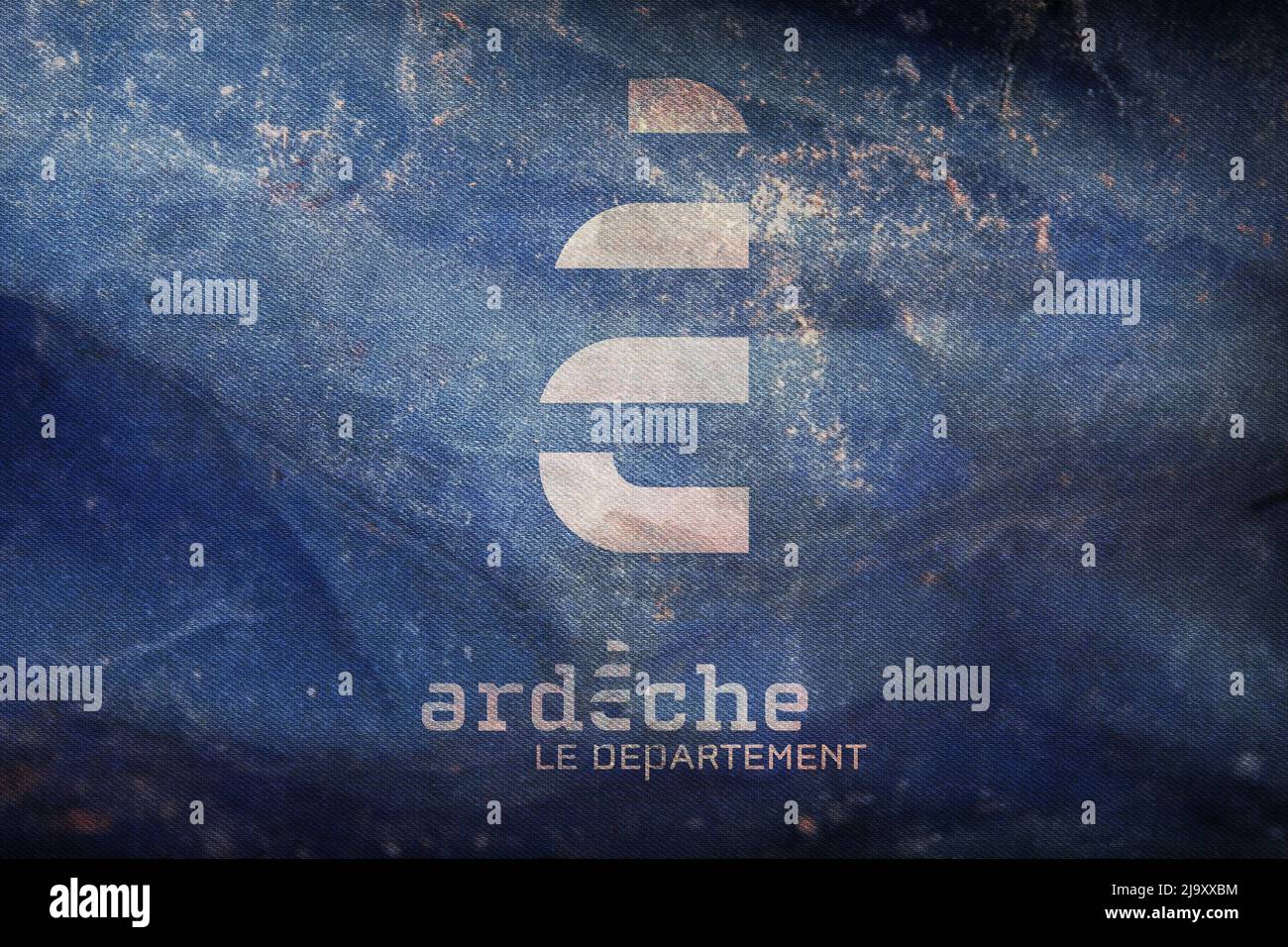 Top view of retroflag department of Ardeche, France with grunge texture ...