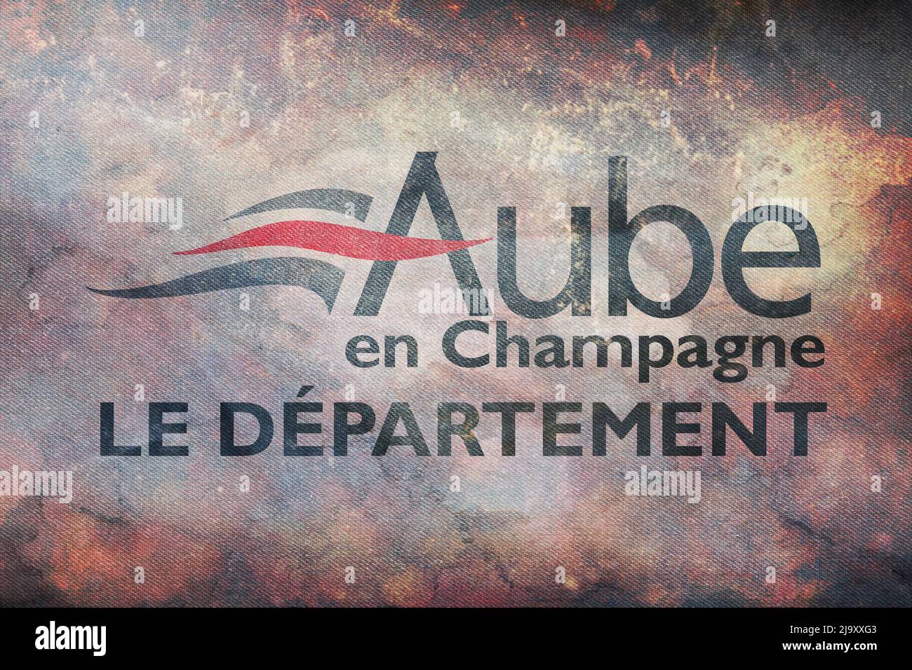Top view of retroflag department of Aube, France with grunge texture ...