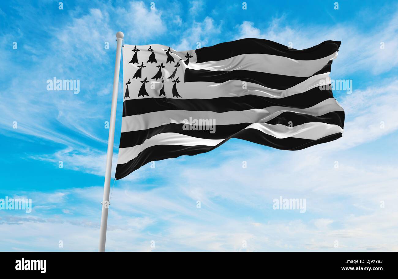 flag of Brittany, Gwenn ha du, France at cloudy sky background on ...