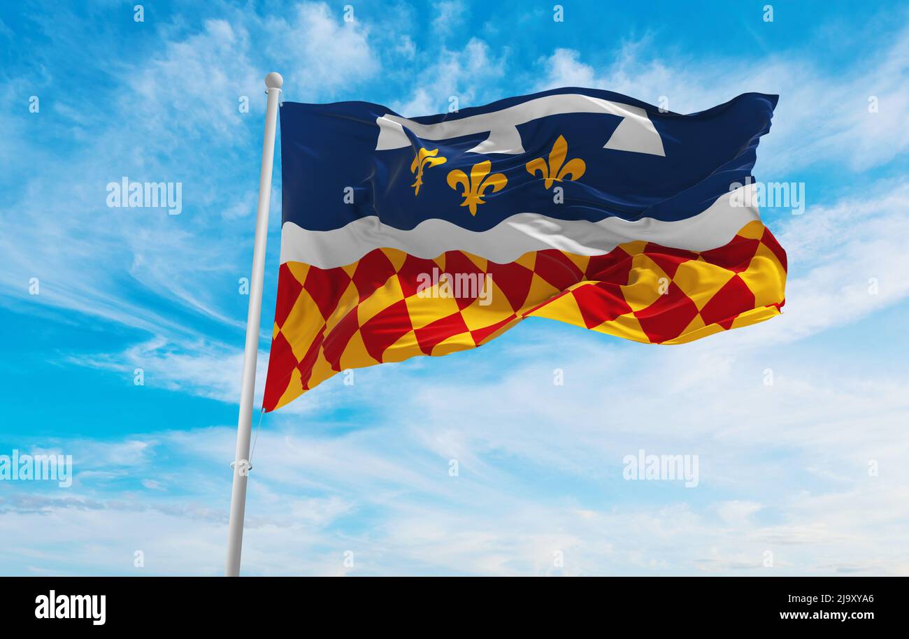 flag of Charente, France at cloudy sky background on sunset, panoramic ...