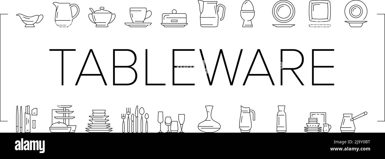 Tableware For Banquet Or Dinner Icons Set Vector Stock Vector Image ...