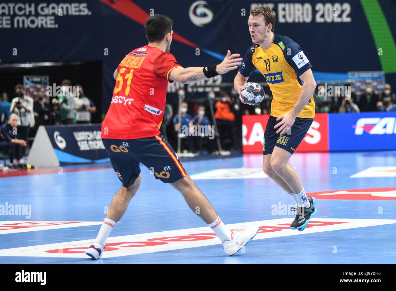 Felix Claar (Sweden) against Spain. EHF Euro 2022. Final Stock Photo ...