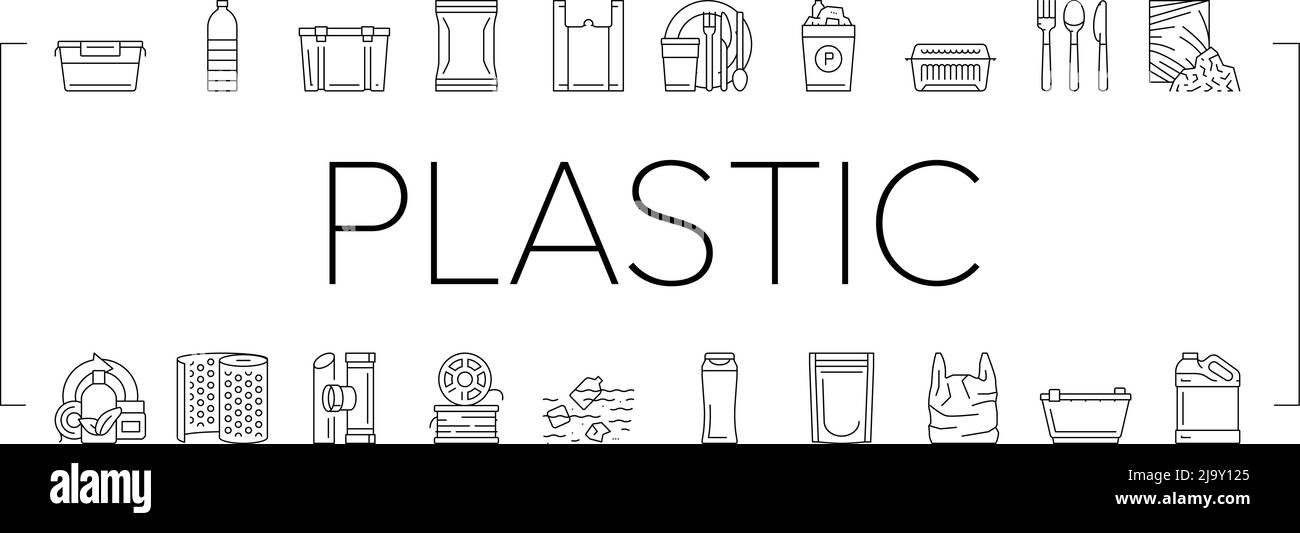 Plastic Accessories And Utensil Icons Set Vector Stock Vector Image ...